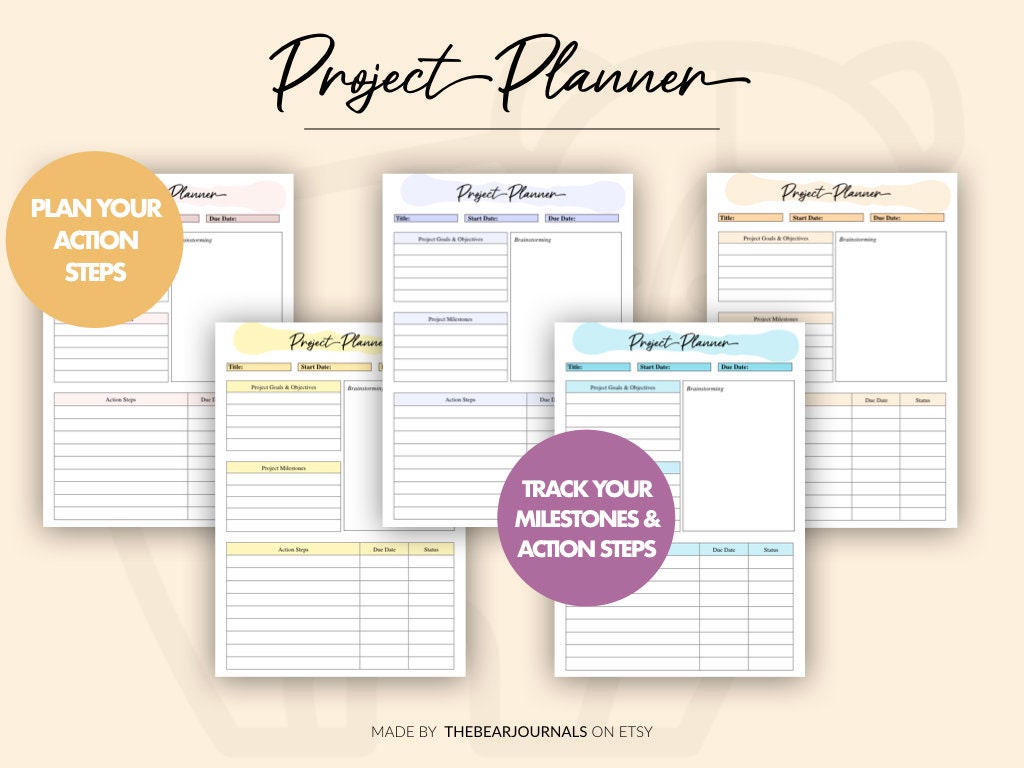 Project Planner, Project Timeline, Project Progress Tracker, Printable ...