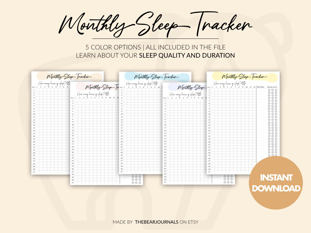 Sleep Tracker Printable, Monthly Sleep Tracker, Monthly Sleep Log ...
