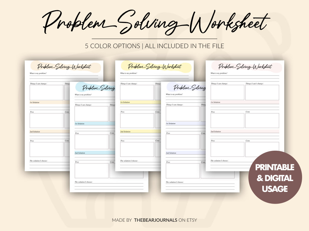 Problem Solving Worksheet, Problem Solving Template, Mental Health ...