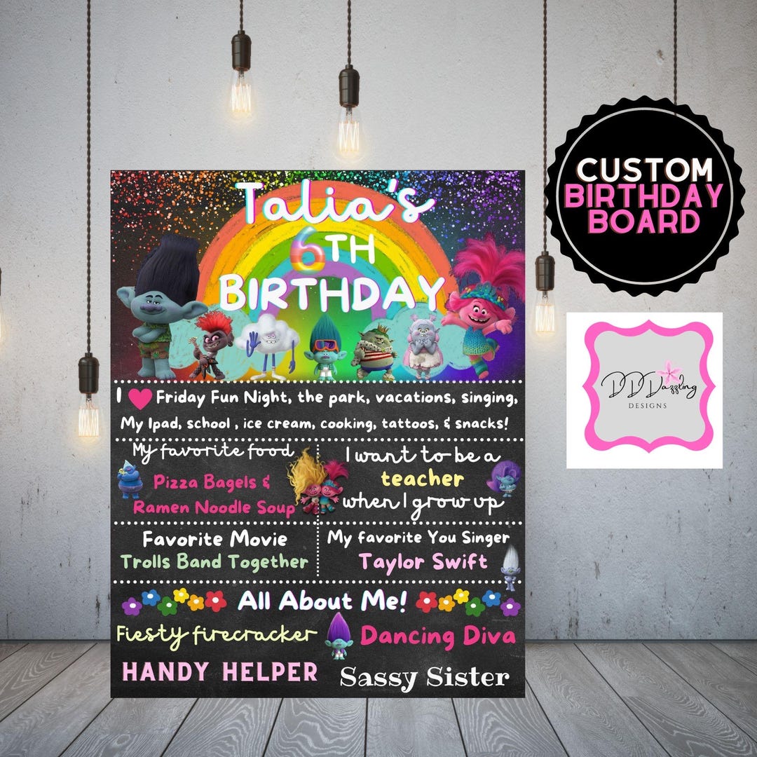 Trolls Party, Custom Birthday Chalkboard, Table Top Sign, Gift Table ...