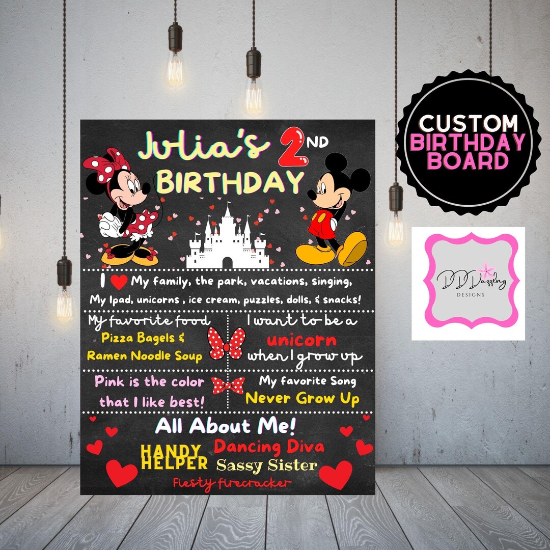 Mickey & Minnie Party, Kids Birthday, Custom Birthday Chalkboard, Table ...