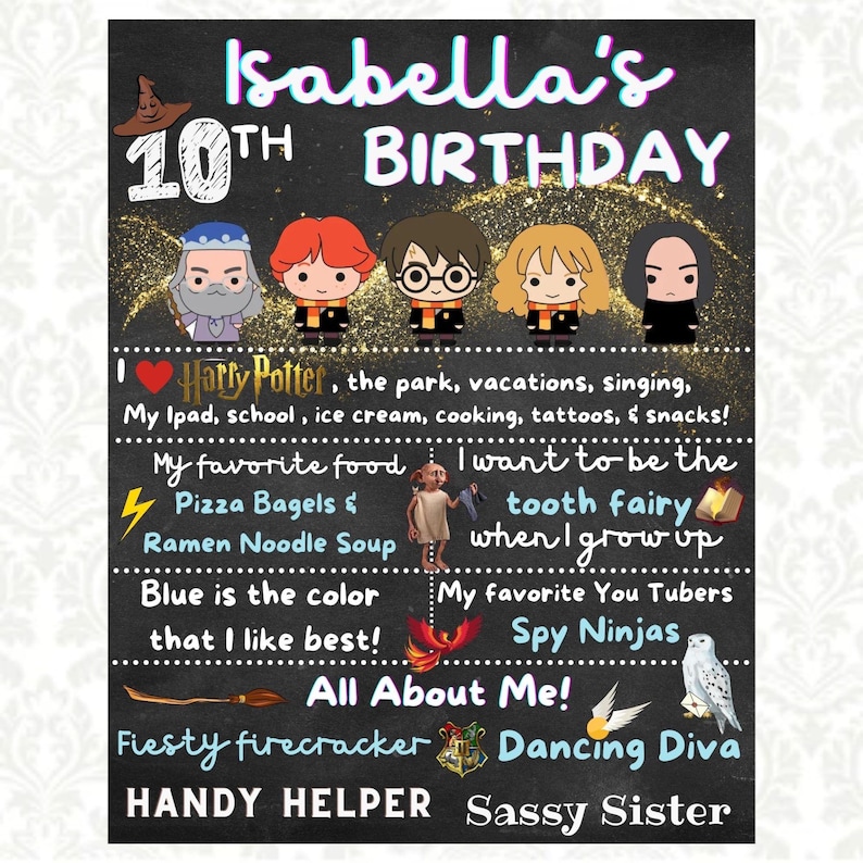 Harry Potter Party, Wizards, Custom Birthday Chalkboard, Table Top Sign ...