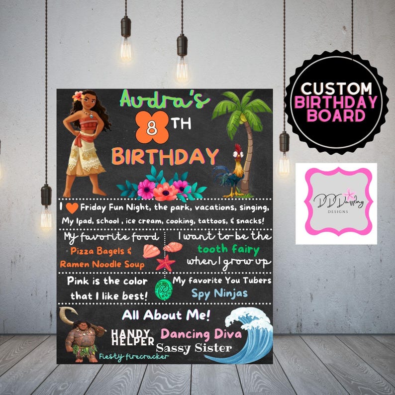 Moana Party, Custom Moana Birthday Chalkboard, Table Top Sign, Gift ...
