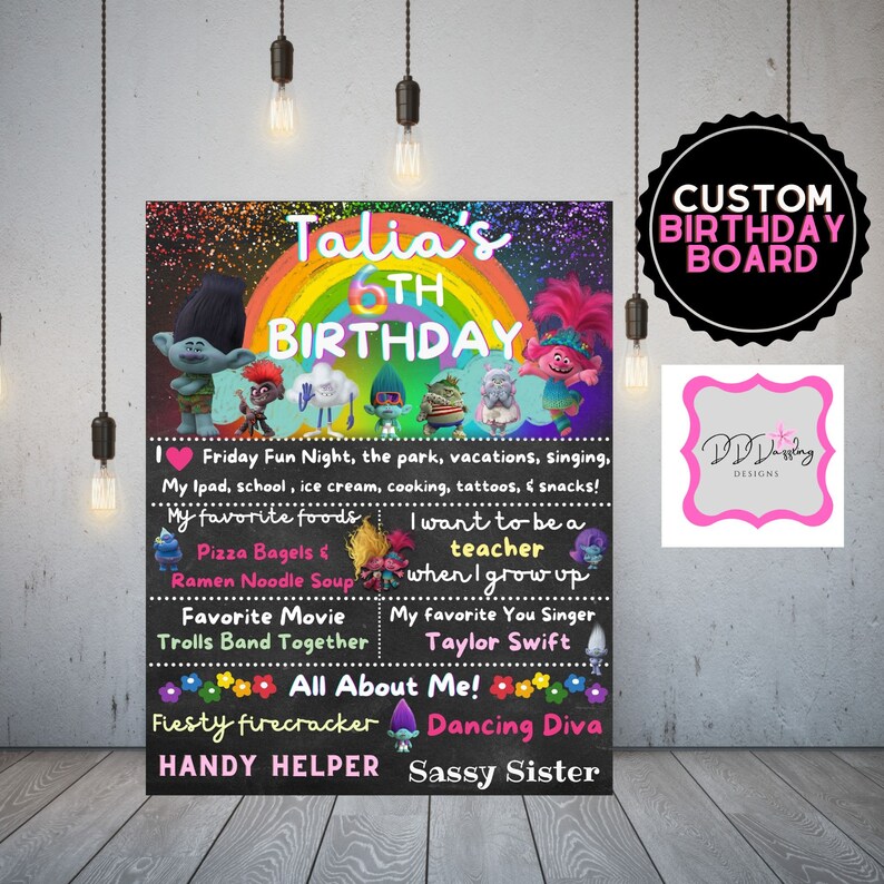 Trolls Party, Custom Birthday Chalkboard, Table Top Sign, Gift Table ...