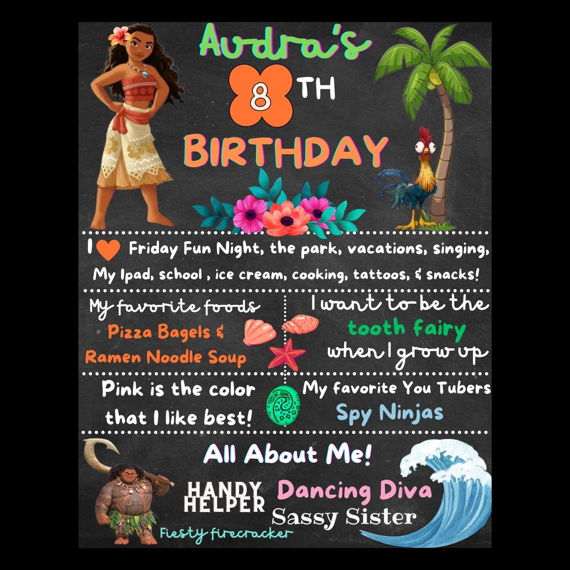 Moana Party, Custom Moana Birthday Chalkboard, Table Top Sign, Gift ...