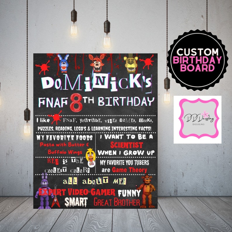 FNAF Party, Five Nights at Freddys, Custom Birthday Chalkboard, Table ...