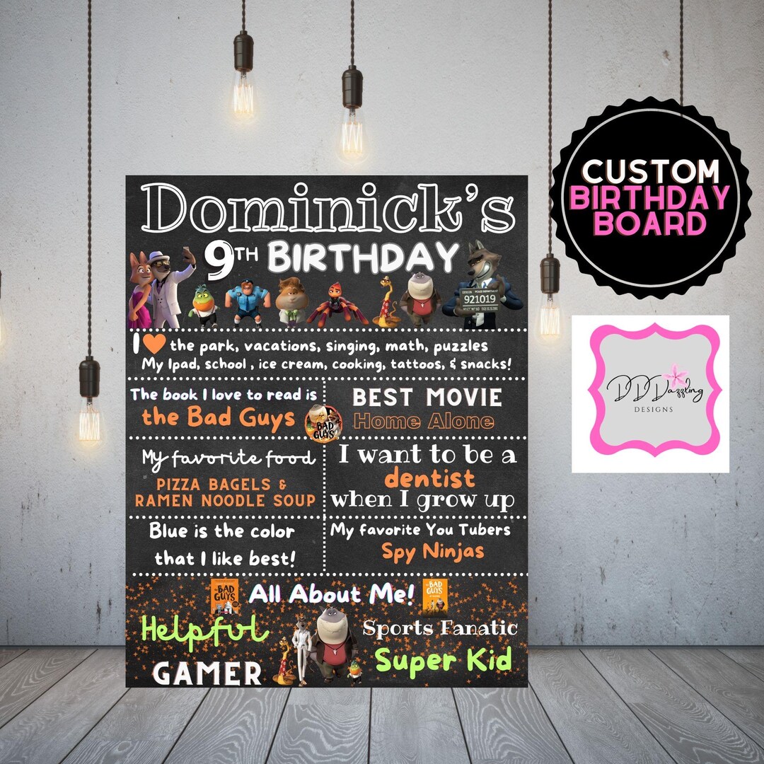 Bad Guys Party, Bad Guys Birthday, Custom Birthday Chalkboard, Table ...