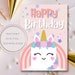 Printable Unicorn Birthday Cake Card, Rainbow Unicorn Birthday Card ...