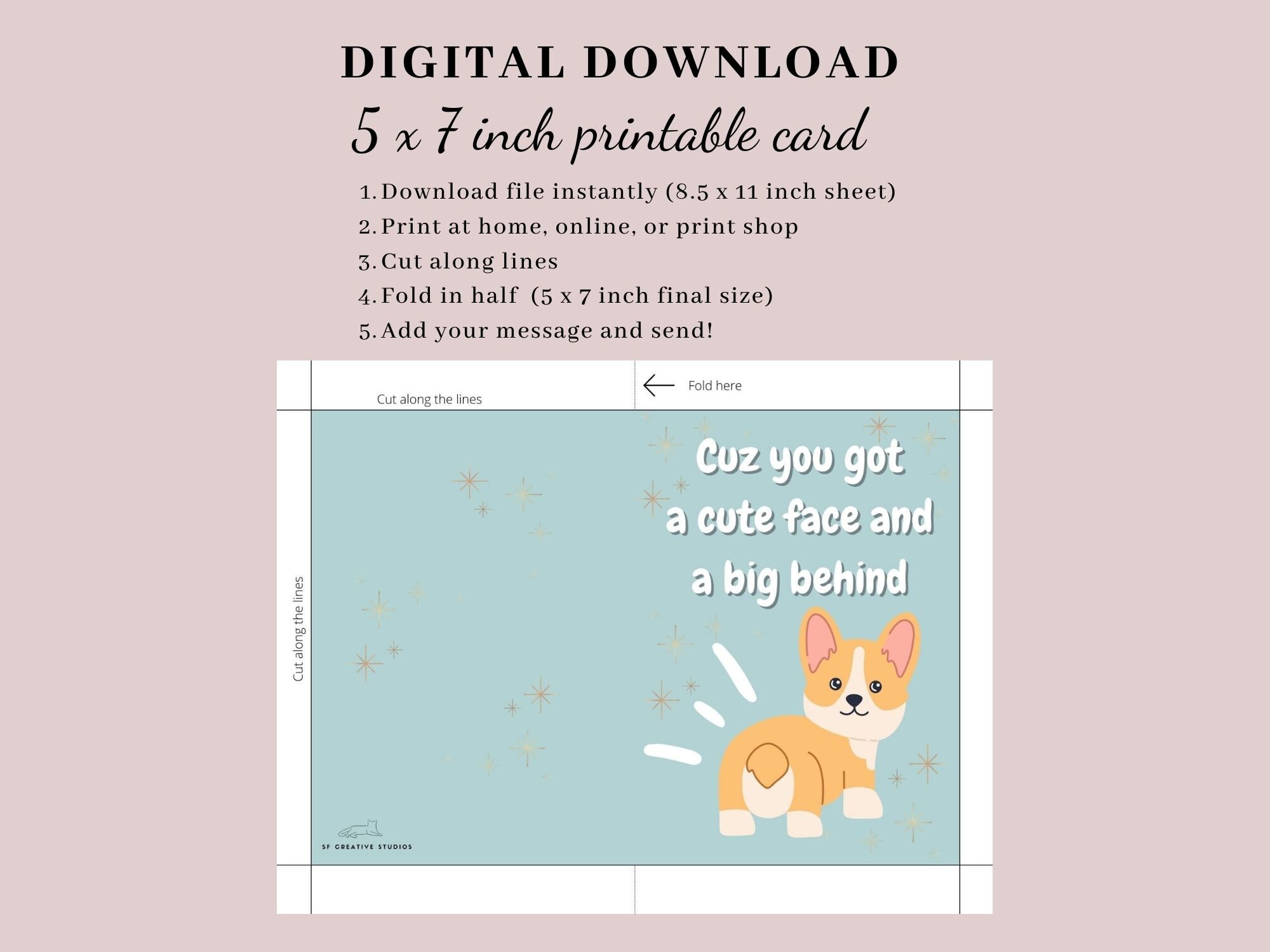 Funny Corgi Greeting Card, Printable Corgi Puppy Card, Friend Birthday ...