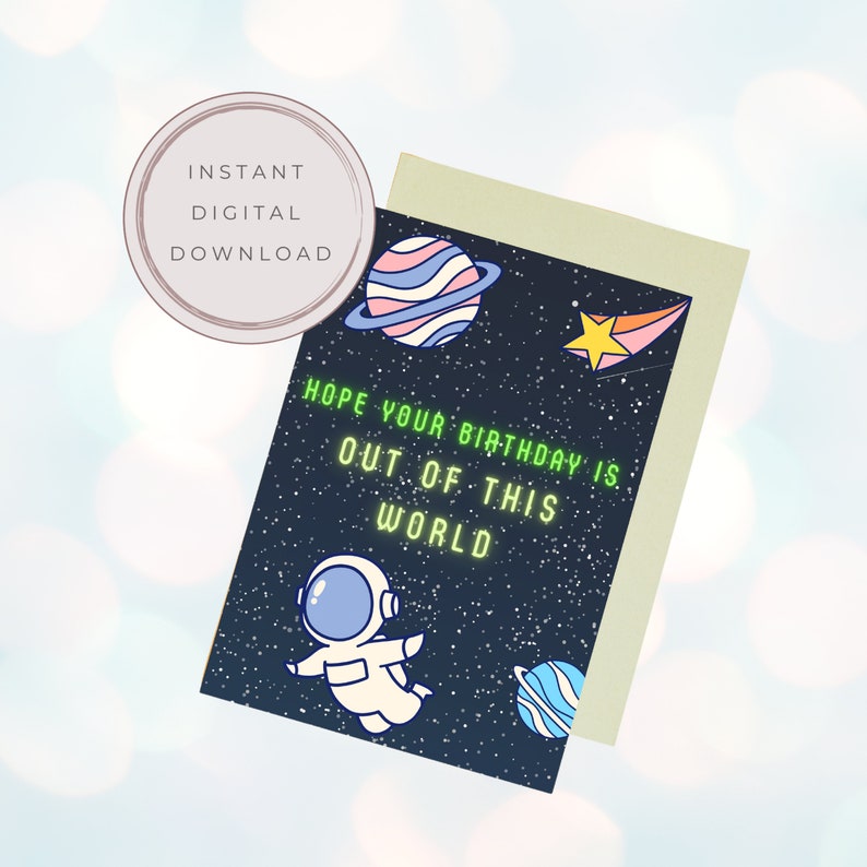 Outer Space Happy Birthday Card, Fun Kids Birthday Card, Printable Cute ...