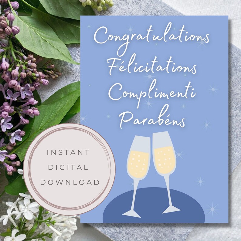 Congrats Card in Multiple Languages, Champagne Cheers Congrats Card ...
