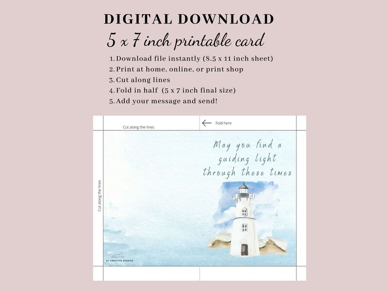 Printable Lighthouse Condolence Card, Blue Watercolor Sympathy Card ...