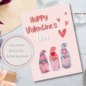 Printable Gnome Valentines Day Card, Cute Valentine Gnome Card, Instant ...