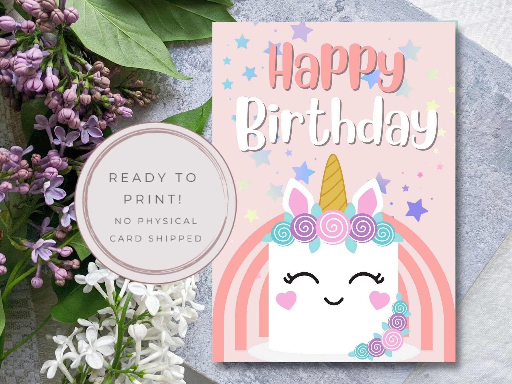 Printable Unicorn Birthday Cake Card, Rainbow Unicorn Birthday Card ...