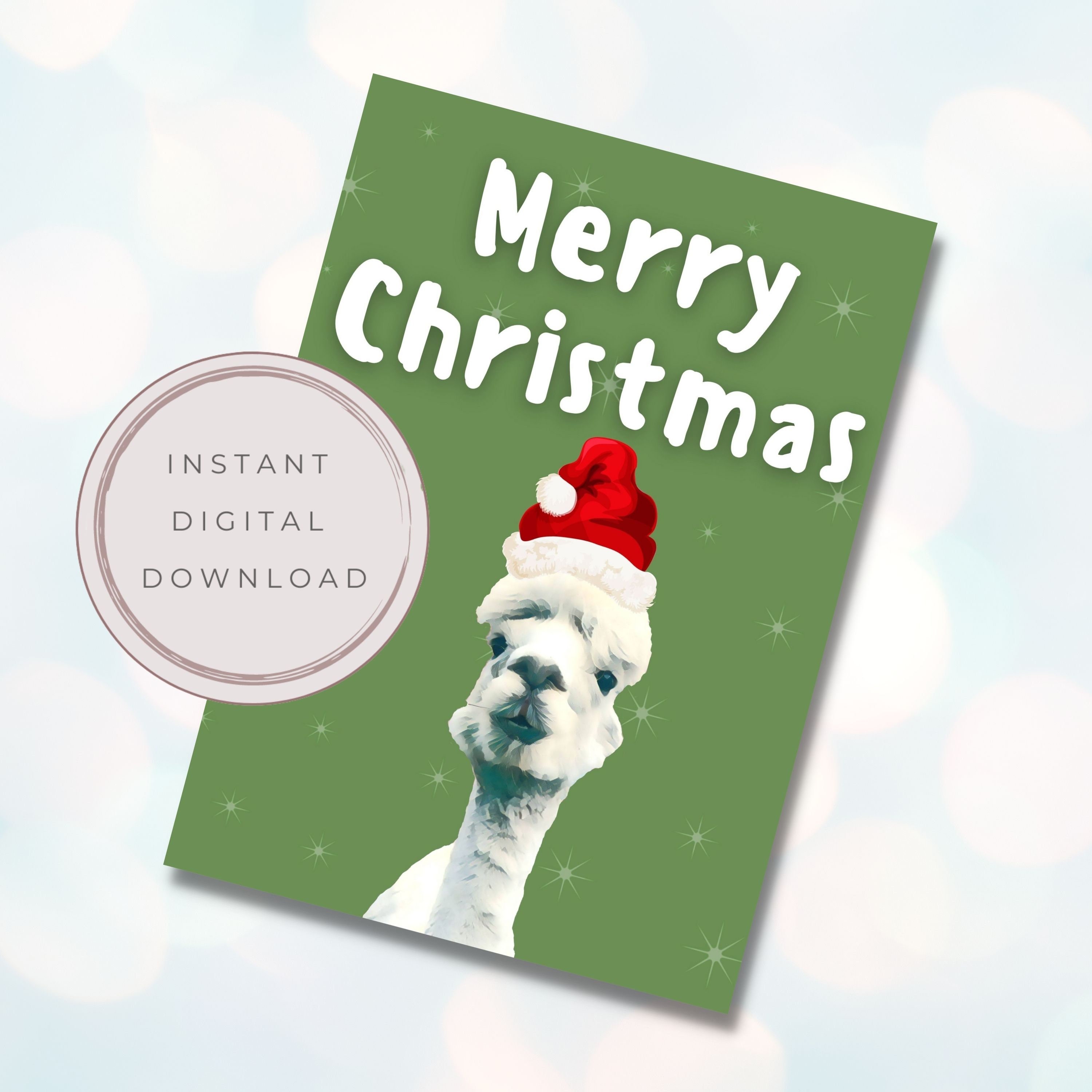 Alpaca Christmas Card, Llama Holiday Card, Merry Christmas, Santa Hat ...