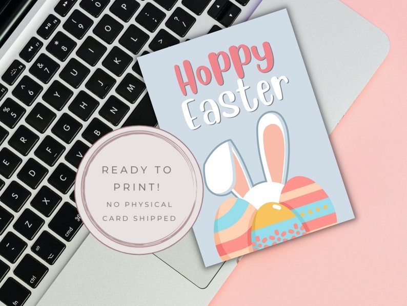 Printable Hoppy Easter Card, Cute Easter Bunny Card, Happy Easter Card ...