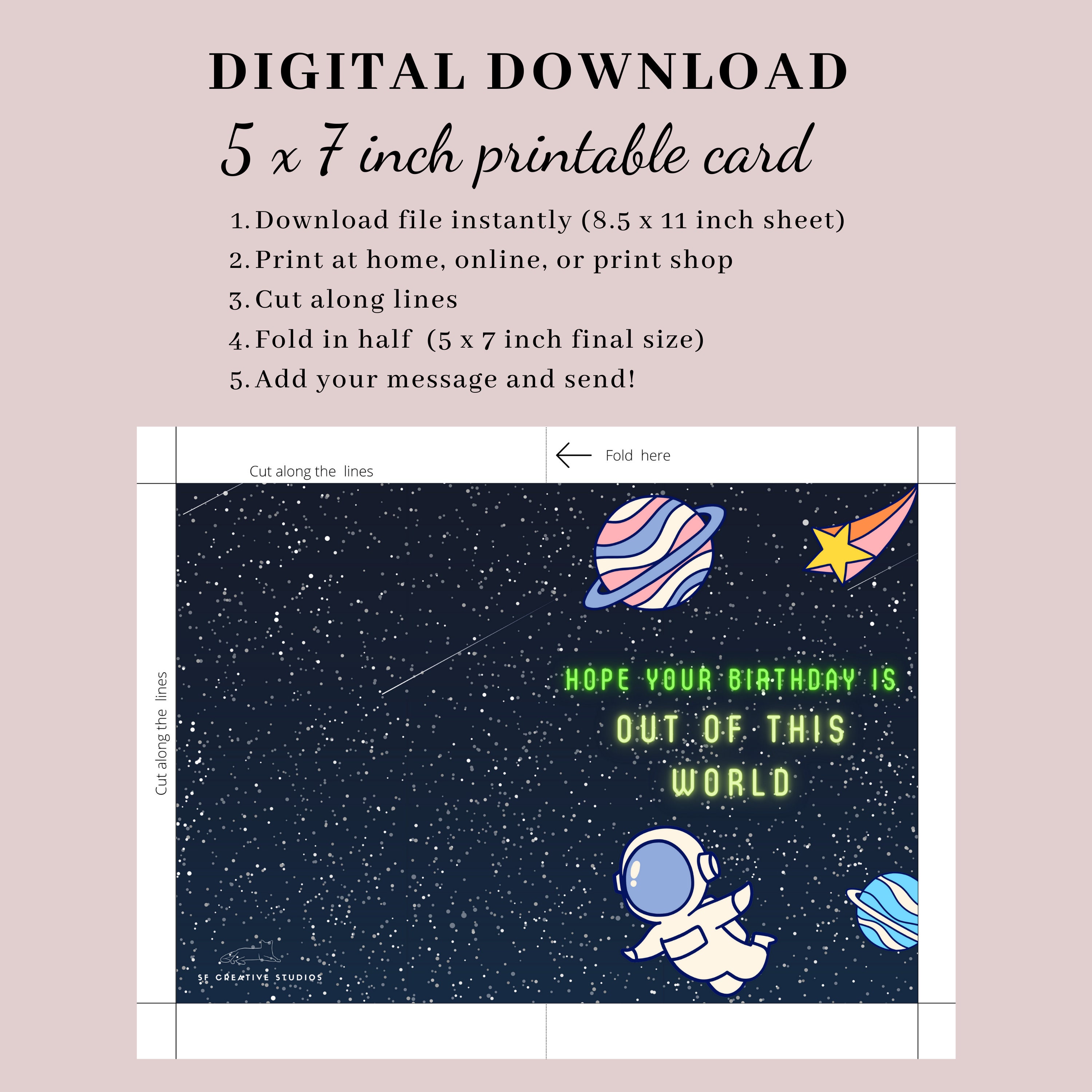 Outer Space Happy Birthday Card, Fun Kids Birthday Card, Printable Cute ...