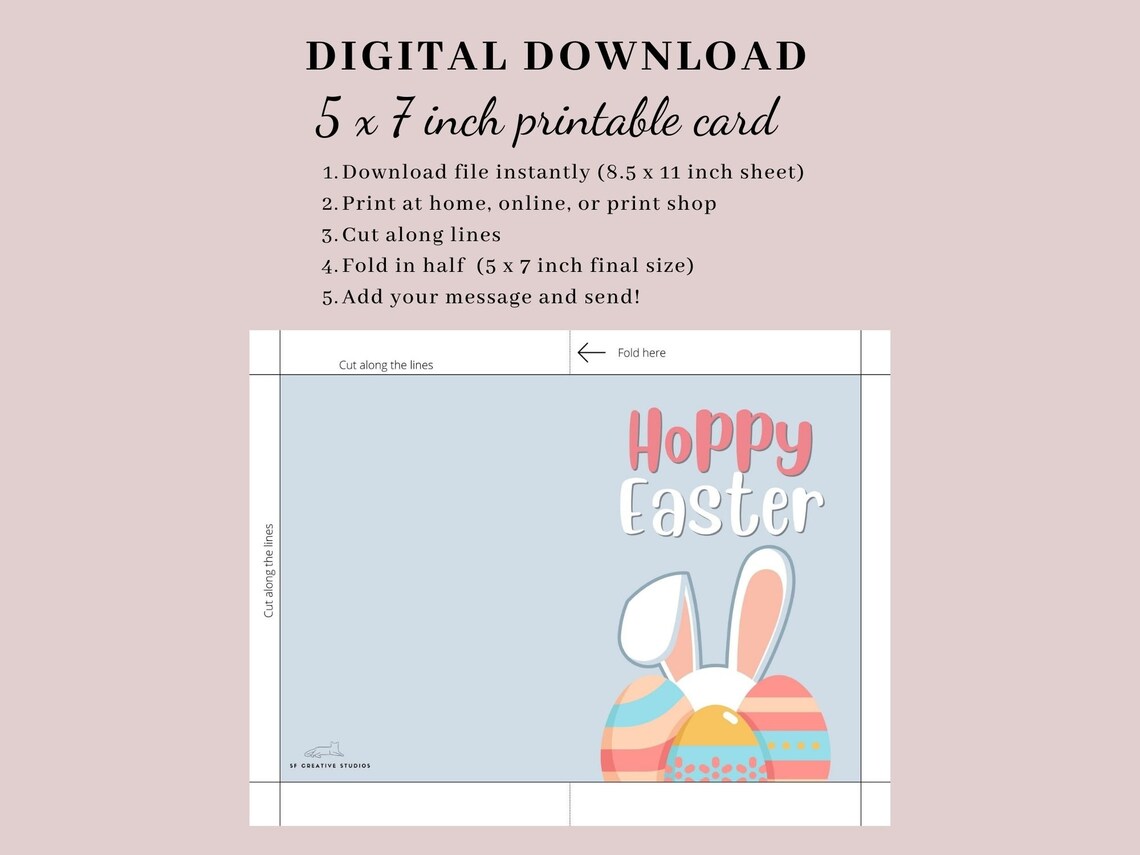 Printable Hoppy Easter Card, Cute Easter Bunny Card, Happy Easter Card ...