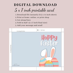 Printable Hoppy Easter Card, Cute Easter Bunny Card, Happy Easter Card ...