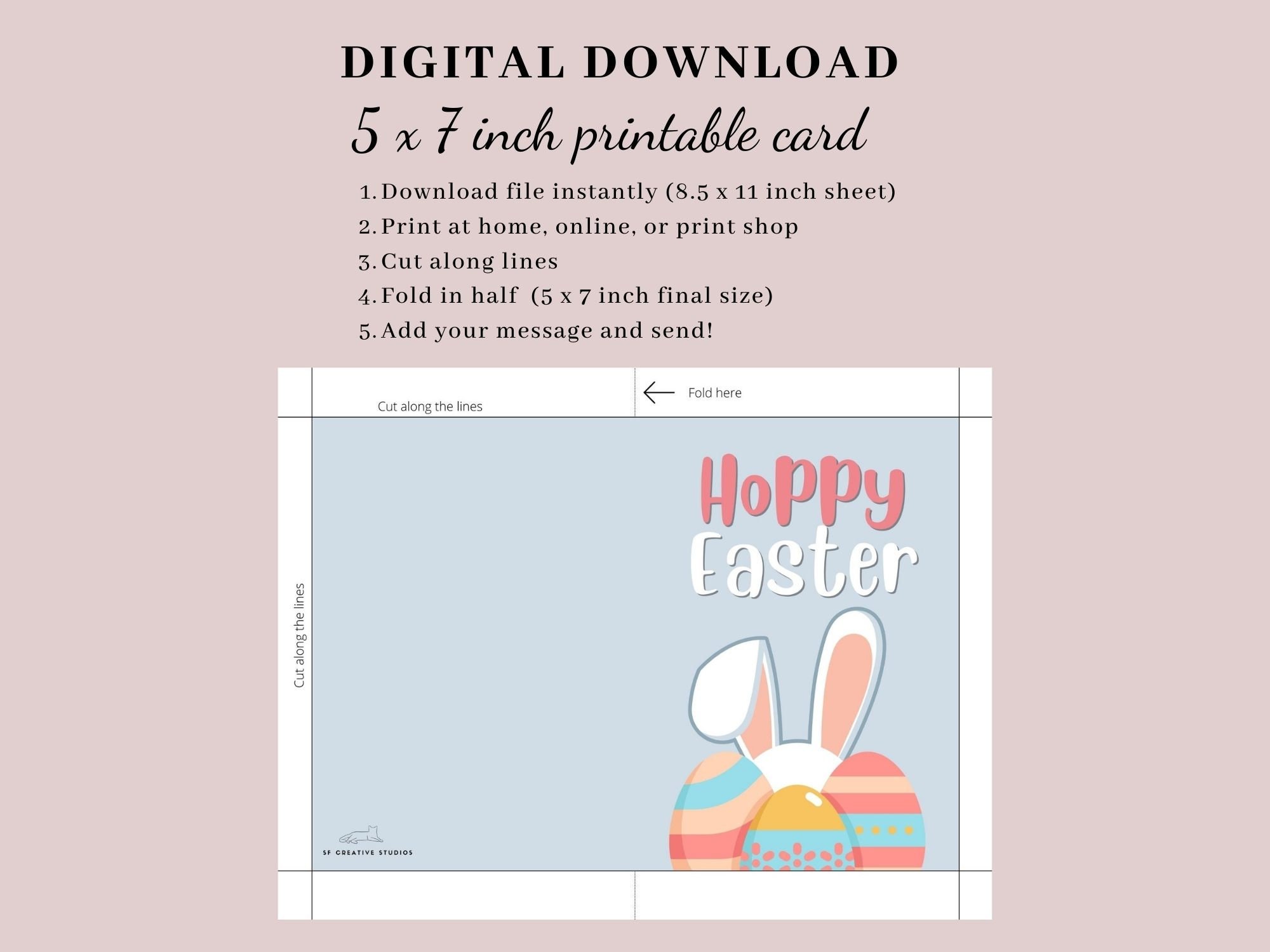 Printable Hoppy Easter Card, Cute Easter Bunny Card, Happy Easter Card ...