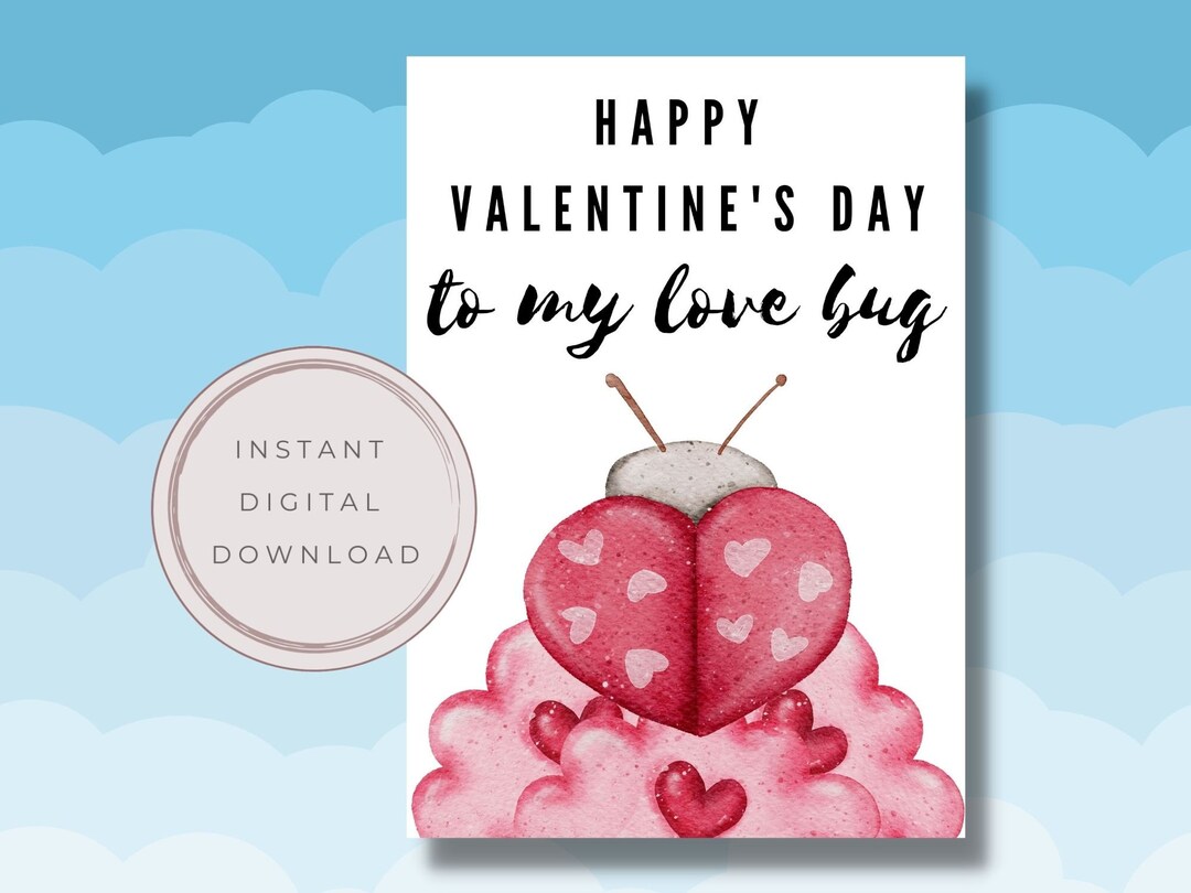 Printable Ladybug Valentine Card, Love Bug Valentine’s Day Card, Cute ...
