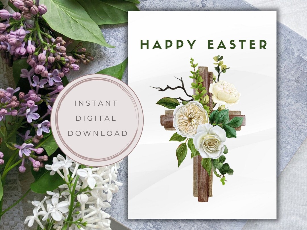 Printable Easter Cross Card, Church Easter Card, Christian Easter Card, Cross Religious Easter ...