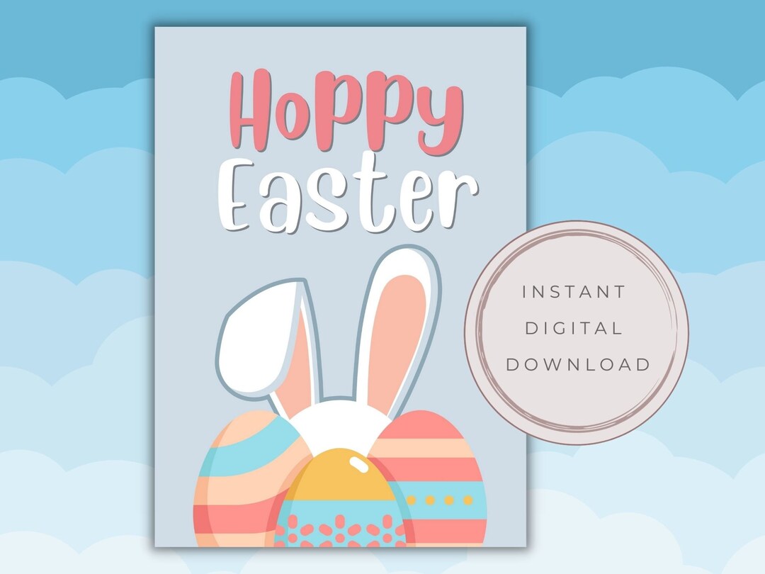 Printable Hoppy Easter Card, Cute Easter Bunny Card, Happy Easter Card ...