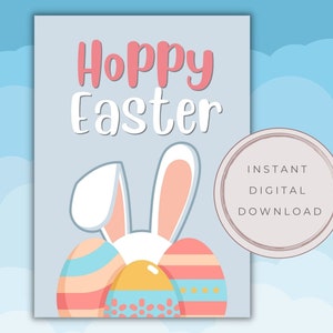 Printable Hoppy Easter Card, Cute Easter Bunny Card, Happy Easter Card ...