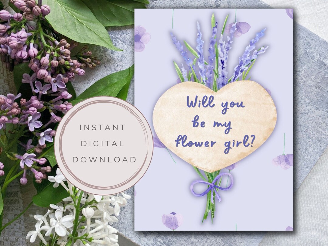 Printable Flower Girl Proposal Card, Be My Flower Girl Card, Purple ...