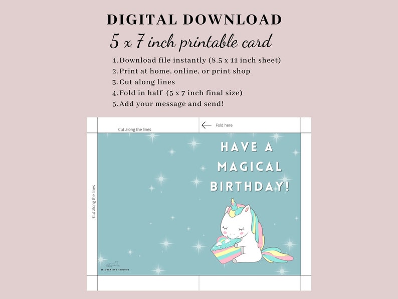 Unicorn Birthday Card, Happy Birthday Card for Girls, Cute Unicorn ...