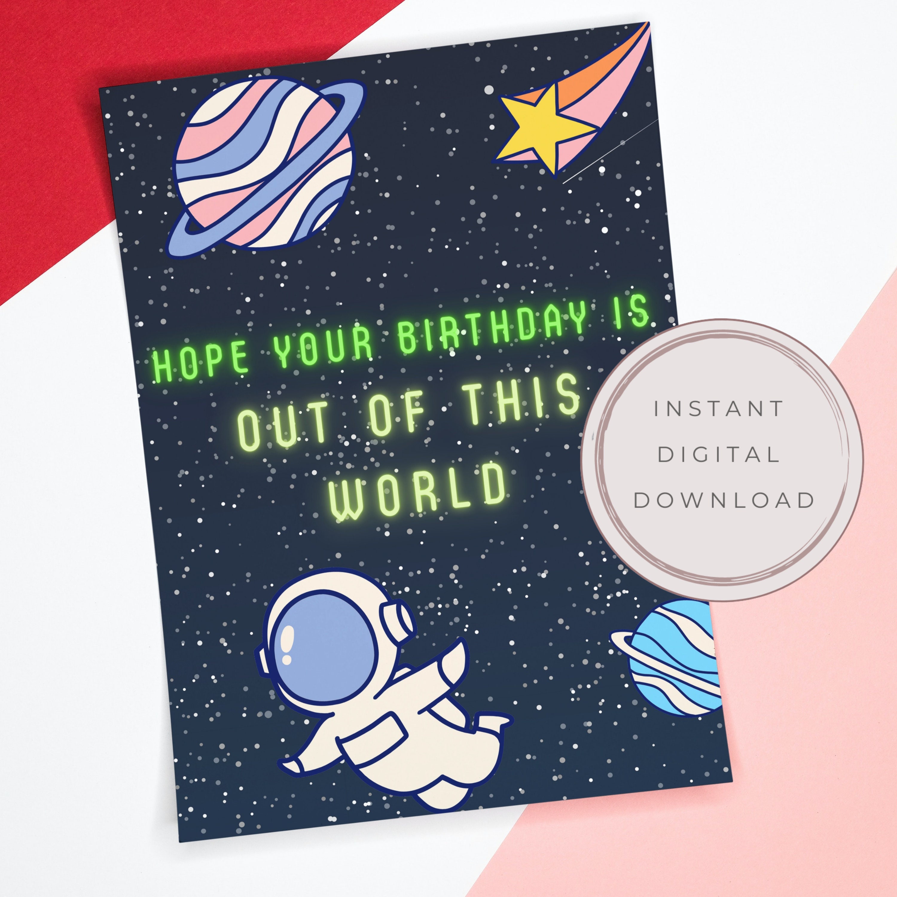 Outer Space Happy Birthday Card, Fun Kids Birthday Card, Printable Cute ...