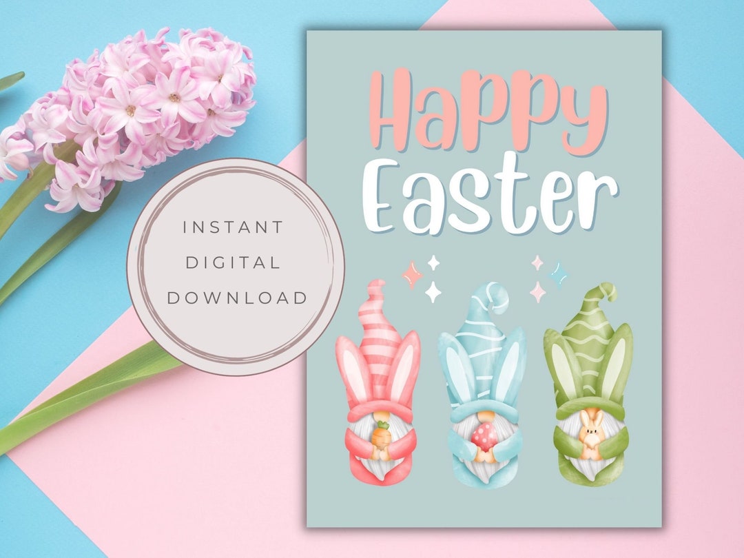 Printable Gnome Easter Card, Easter Gnome Greeting Card, Garden Gnome ...