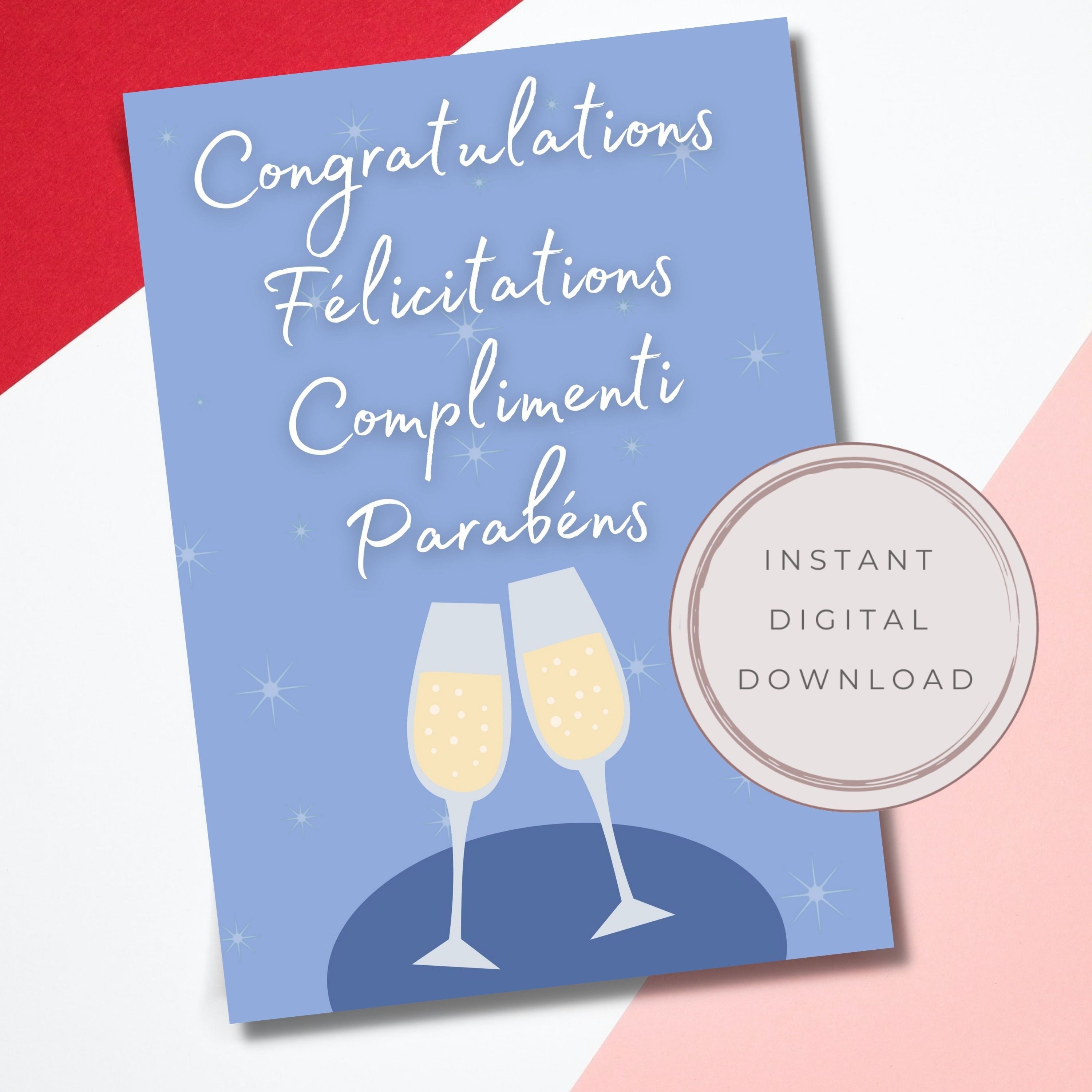 Congrats Card in Multiple Languages, Champagne Cheers Congrats Card ...
