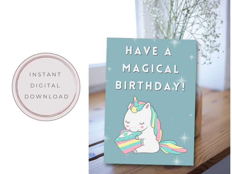 Unicorn Birthday Card, Happy Birthday Card for Girls, Cute Unicorn ...