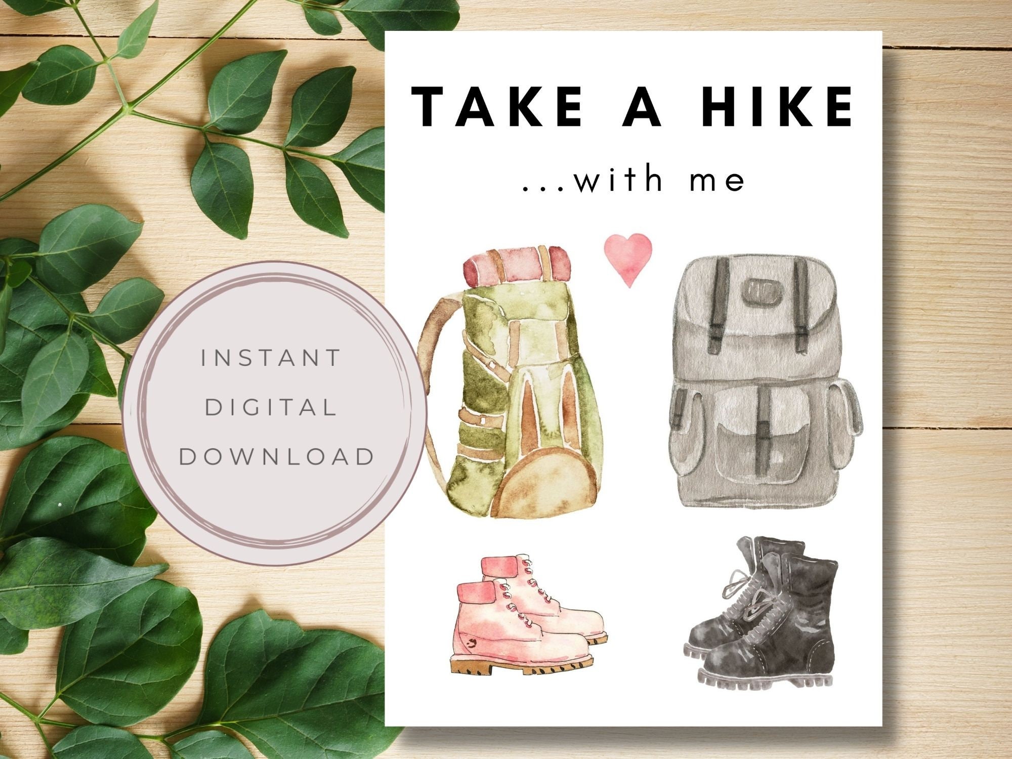 Printable Hiking Love Card, Wedding or Engagement Card, Hiking Couple ...