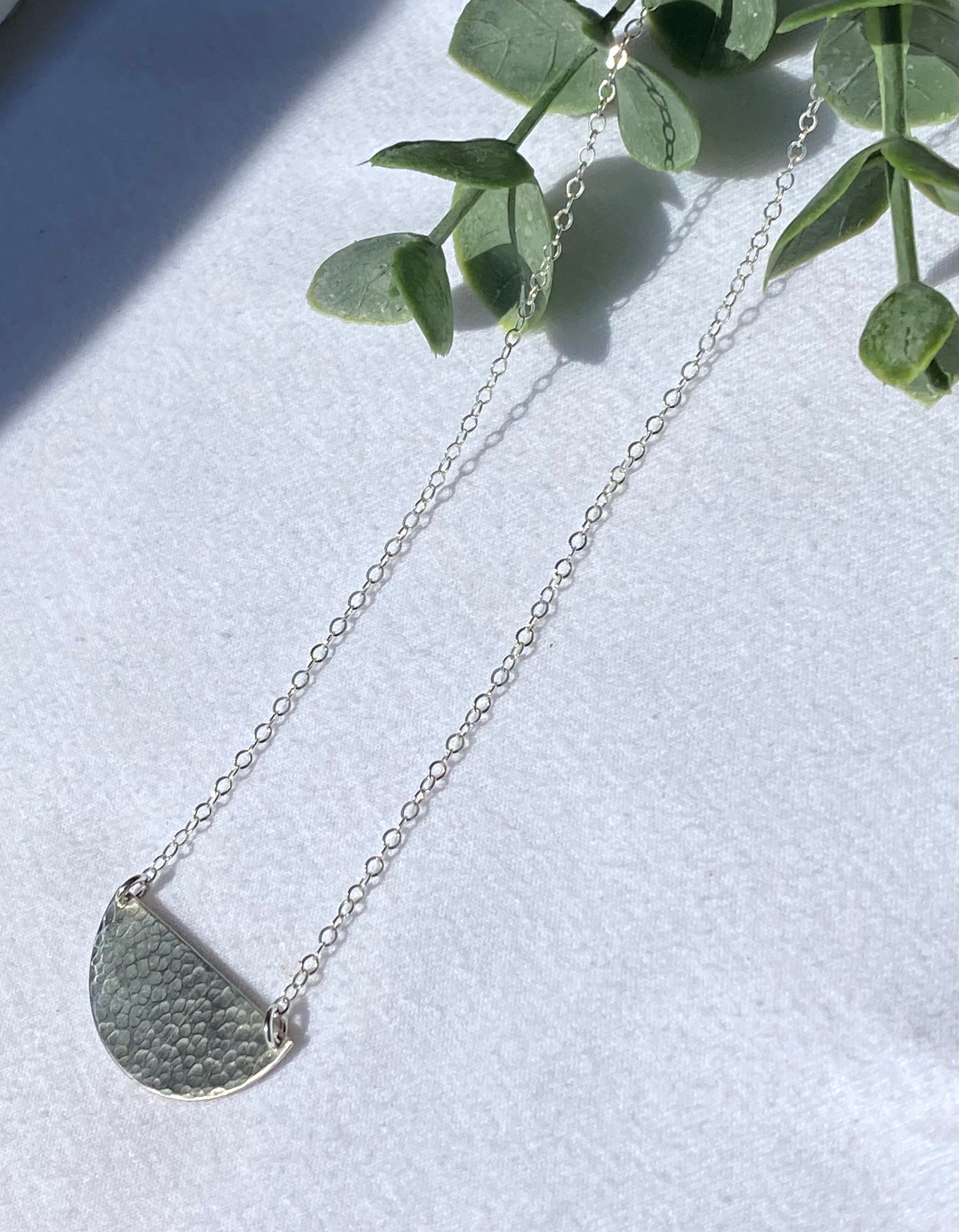 Sterling Silver Hammered Half Moon Necklace 925 Half Moon Necklace ...