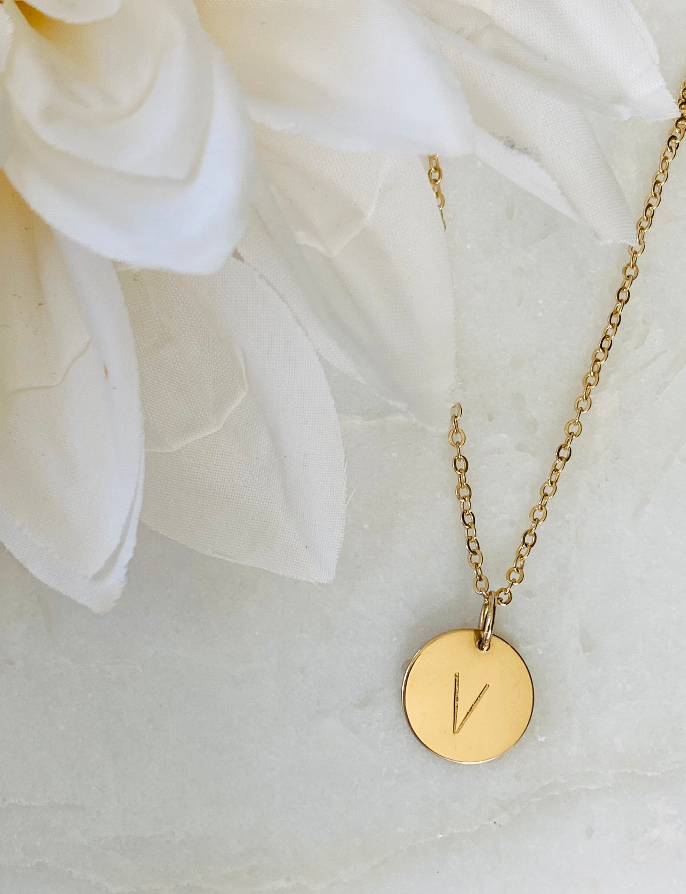Gold Filled Initial Necklace Pendant Circle Charm Necklace Minimalist Jewelry Silver Initial Necklace Gift for Her Stacking Necklace Etsy