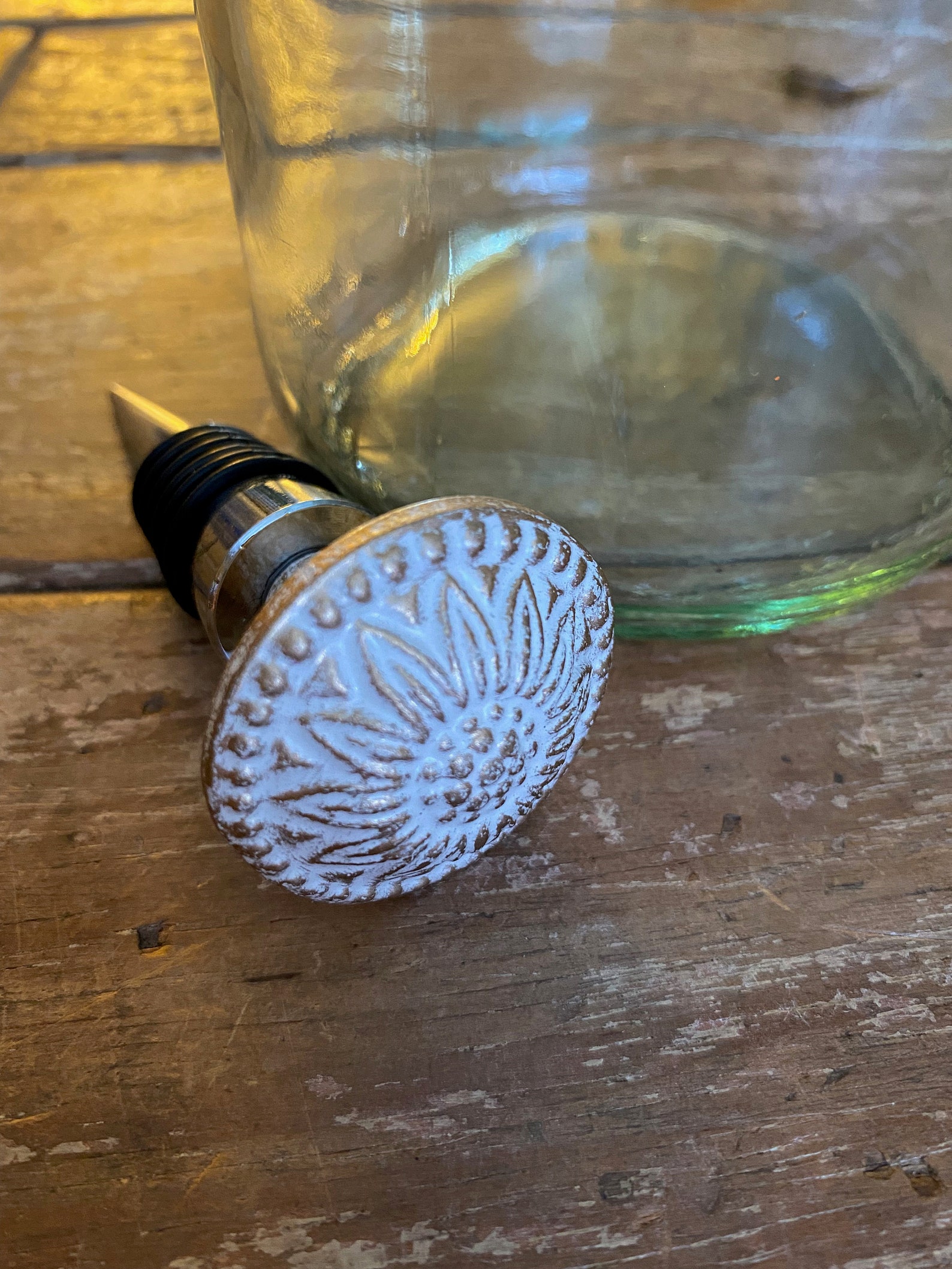 Gold Sunflower Bottle Stopper / White Washed Sunflower Stopper ...