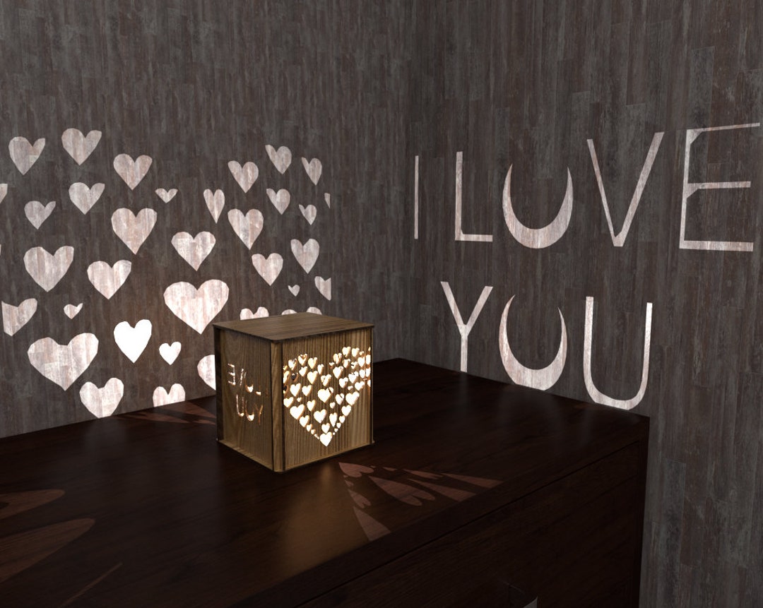 Laser Cut “I Love You Cube Lantern”. Wooden Decorative Table Lamp ...