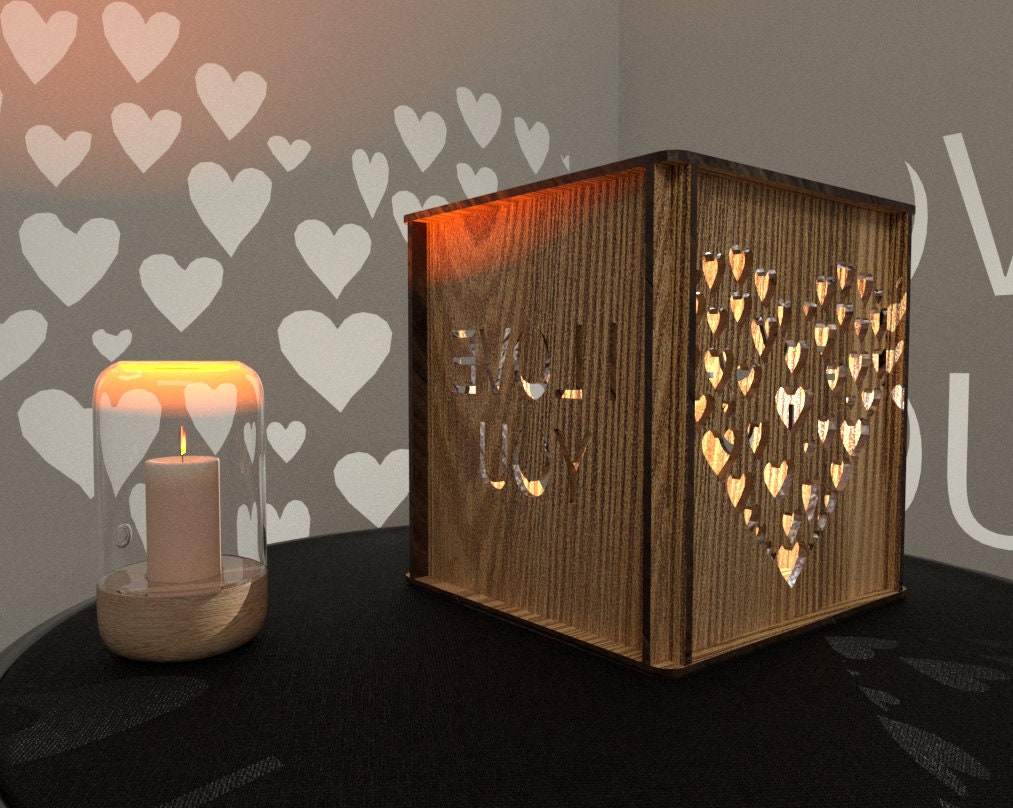 Laser Cut I Love You Cube Lantern. Wooden Decorative Table - Etsy