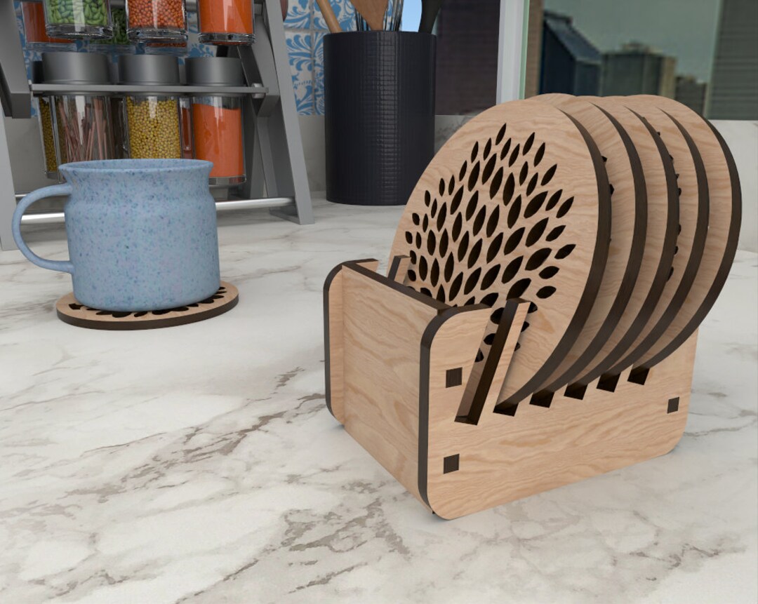 Leaves Round Laser Cut Coffee Cup Wood Coasters Drink Tea Mat Pad ...