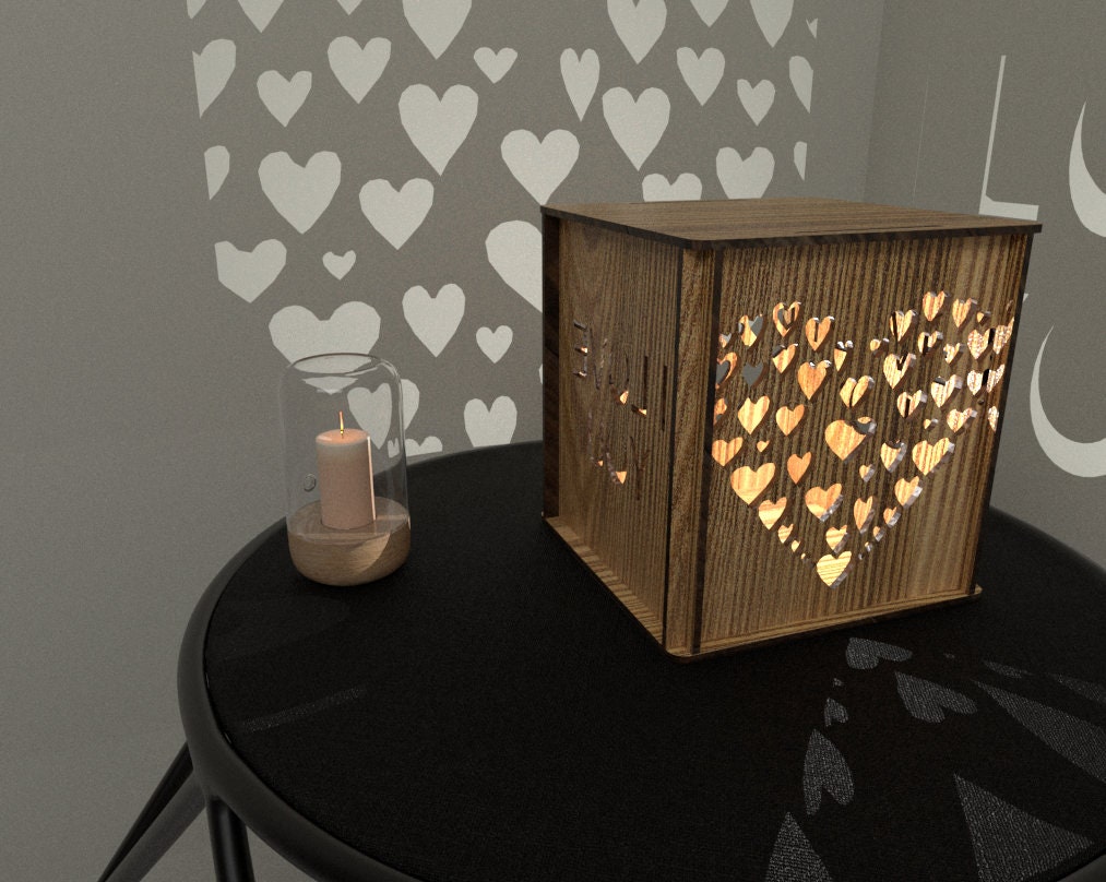 Laser Cut I Love You Cube Lantern. Wooden Decorative Table - Etsy