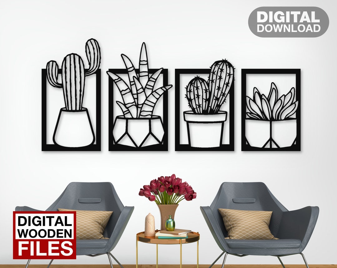 Wall Decor Cactus Laser Cut Svg Files Wall Sticker Engraving Decal ...