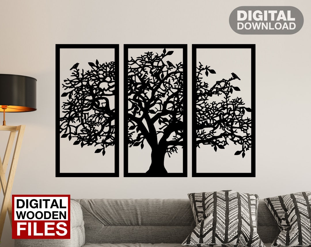 Birds on Tree Laser Cut Svg Dxf Files Wall Sticker Engraving Decal ...