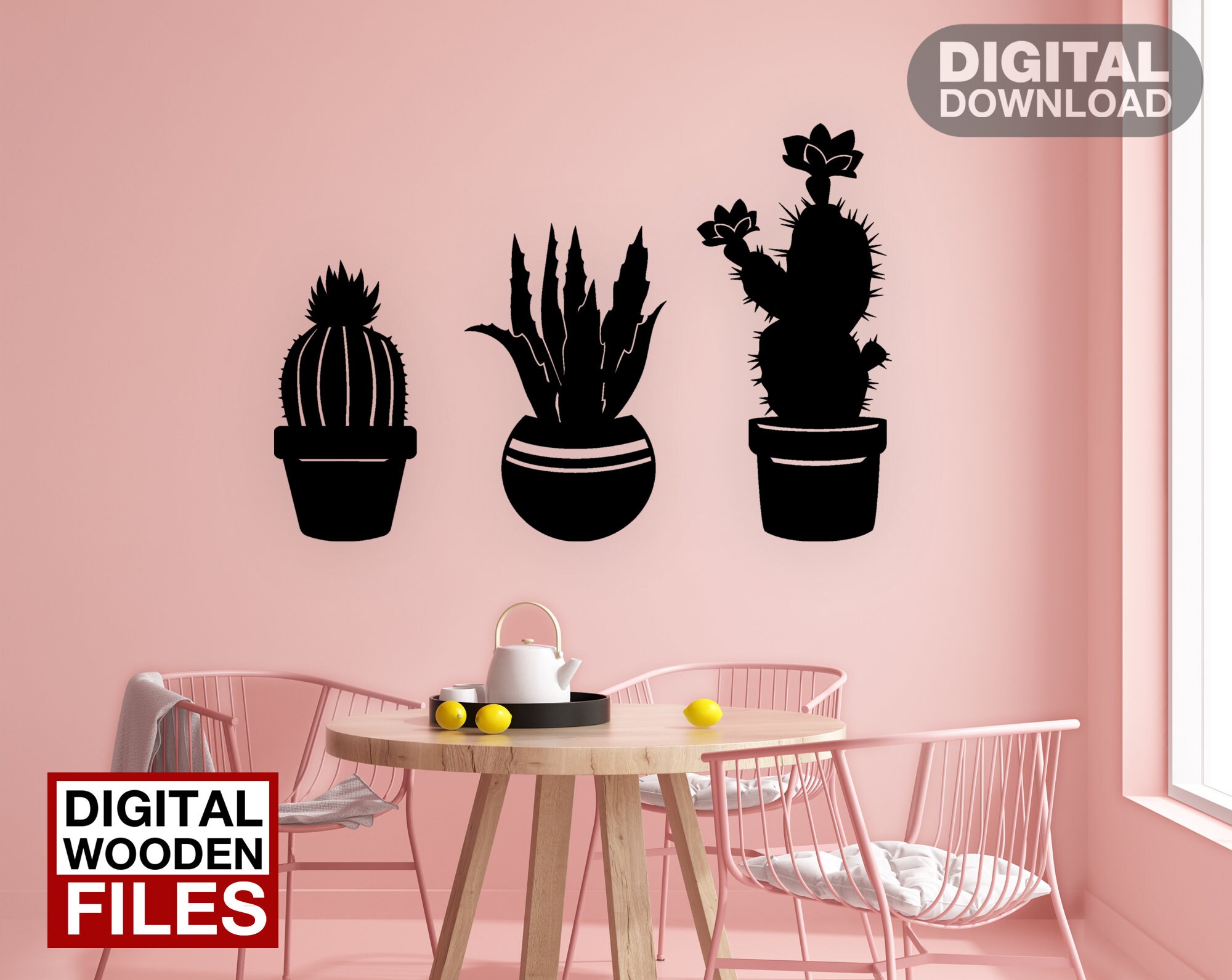 Triple Cactus laser cut svg dxf files wall sticker engraving | Etsy