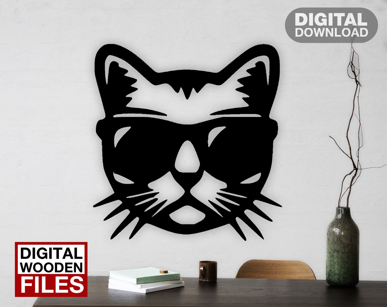 Cat Laser Cut Svg Dxf Files Wall Sticker Engraving Decal - Etsy