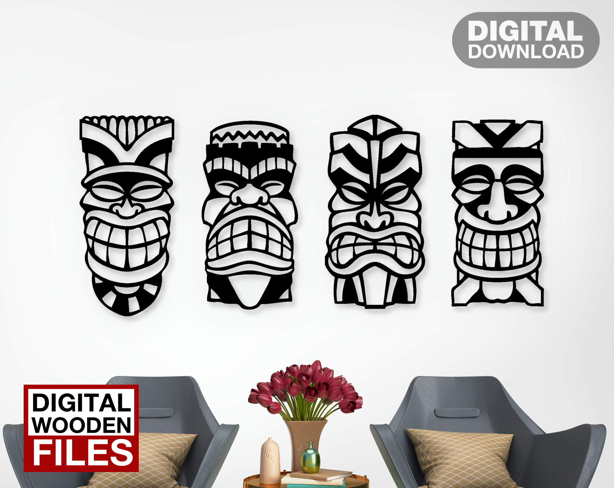 Tiki Masks Laser Cut Svg Dxf Files Wall Sticker Engraving | Etsy