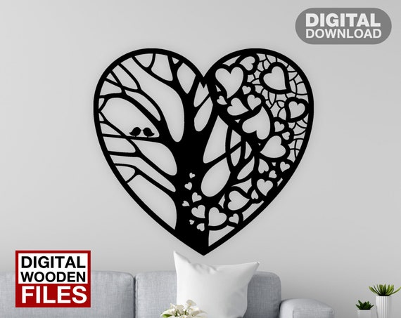 Heart Tree Laser Cut Svg Dxf Files Wall Sticker Engraving - Etsy