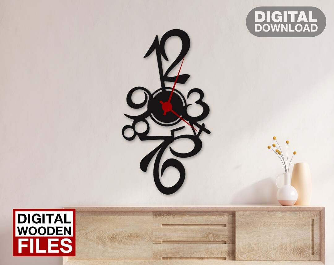 Wooden Modern Wall Clock, Numbers Clock, Laser Cut, Home Decor, Wall ...