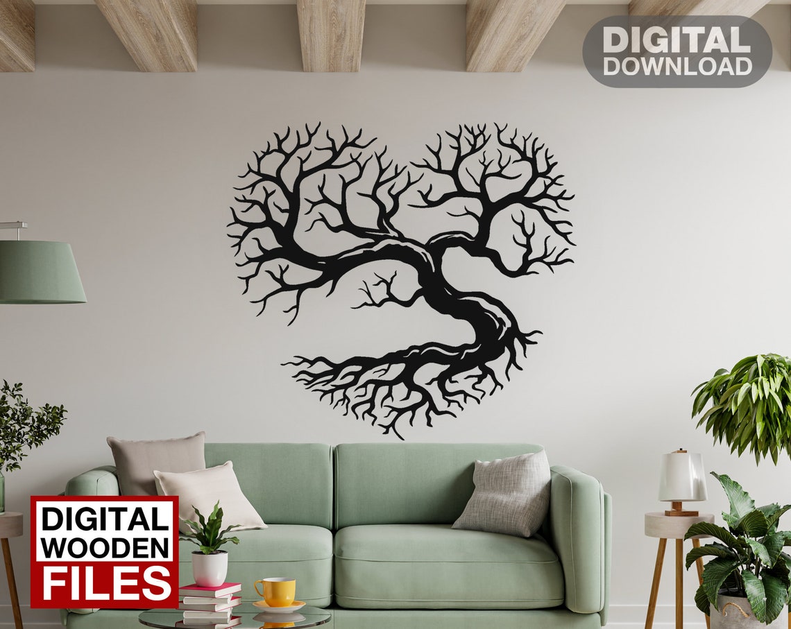 Heart Tree Design Laser Cut Svg Dxf File Wall Sticker - Etsy